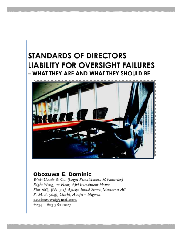 (PDF) Standards of Directors Liability for Oversight Failures [Extended]