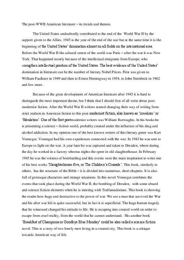 (DOC) The post WWII American literature - its themes and trends