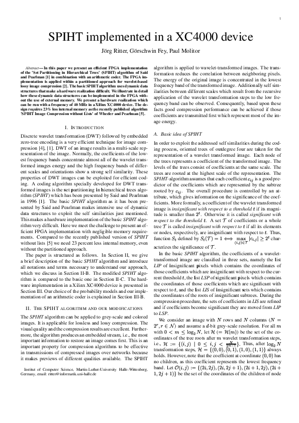 Pdf Spiht Implemented In A Xc4000 Device