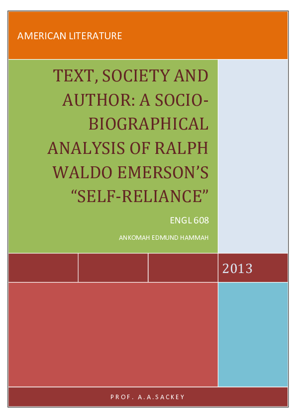 (DOC) Socio-biographical Analysis of Ralph Waldo Emerson's "Self-Reliance"