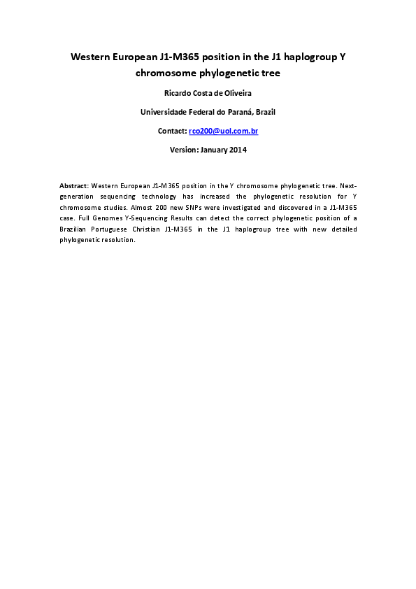 (PDF) Western European J1-M365 position in the J1 haplogroup Y ...
