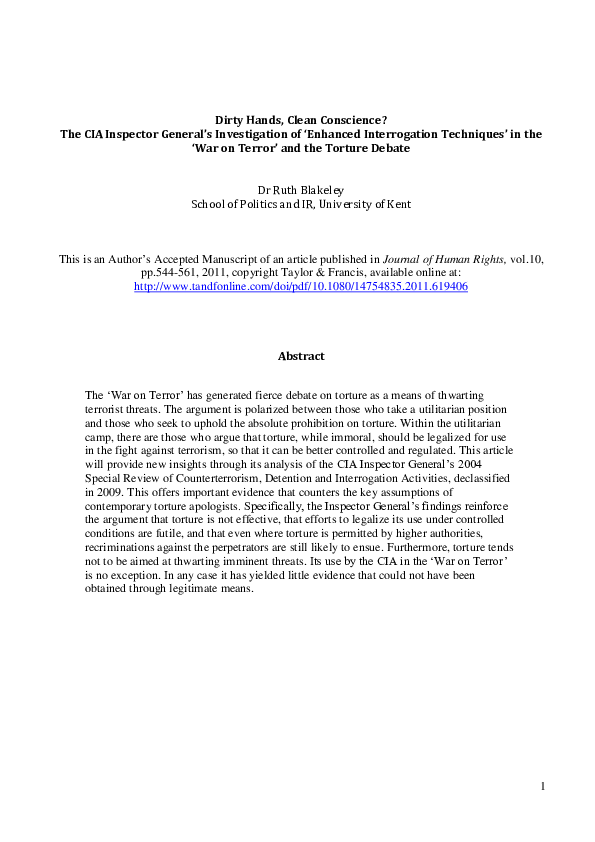 (PDF) Dirty Hands, Clean Conscience? The CIA Inspector General’s ...