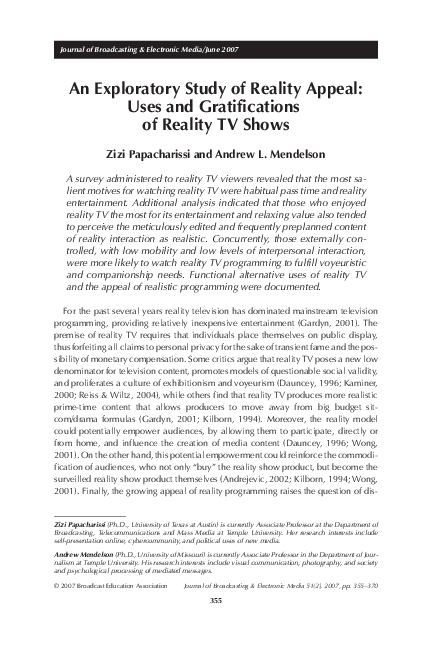 (PDF) An Exploratory Study of Reality Appeal: Uses and Gratifications ...