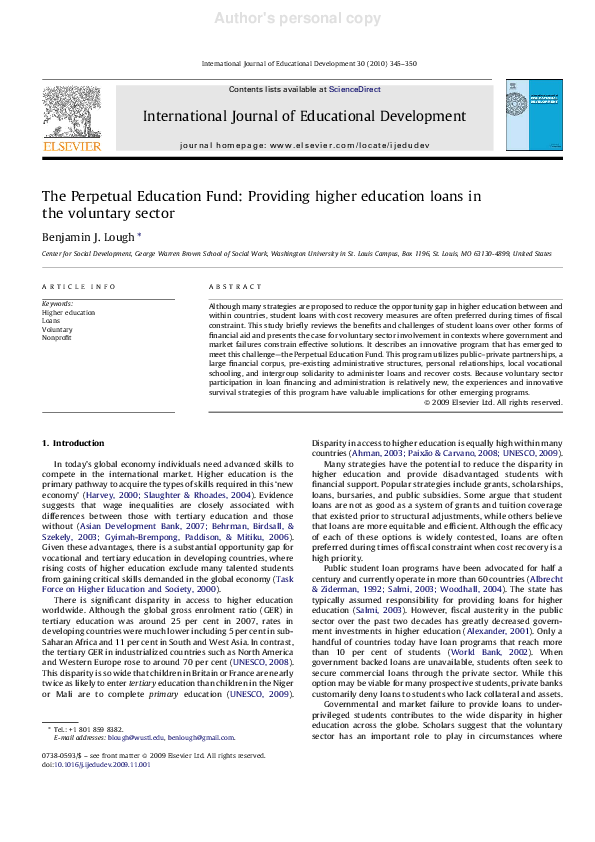 (PDF) The Perpetual Education Fund: Providing higher education loans in ...