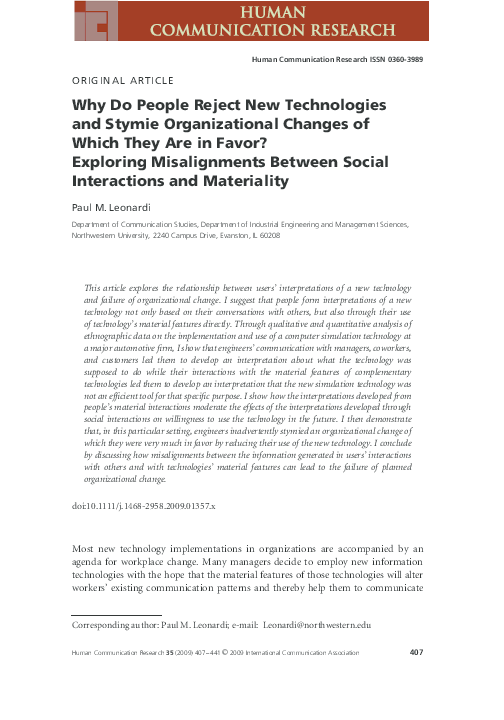 (PDF) Why do people reject new technologies and stymie organizational ...