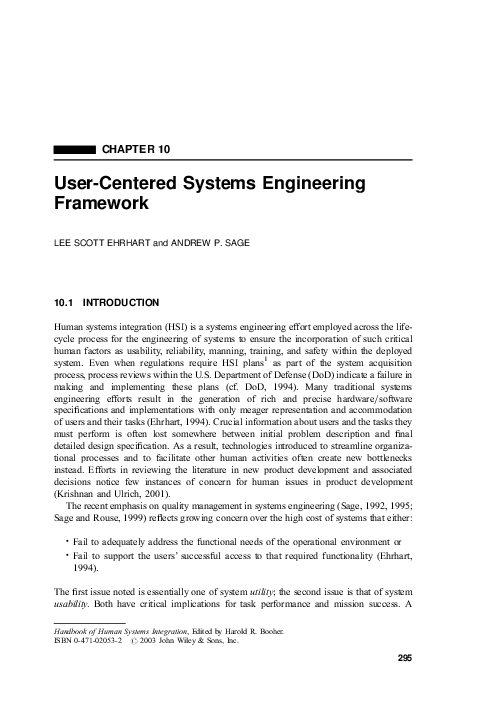 (PDF) User‐Centered Systems Engineering Framework