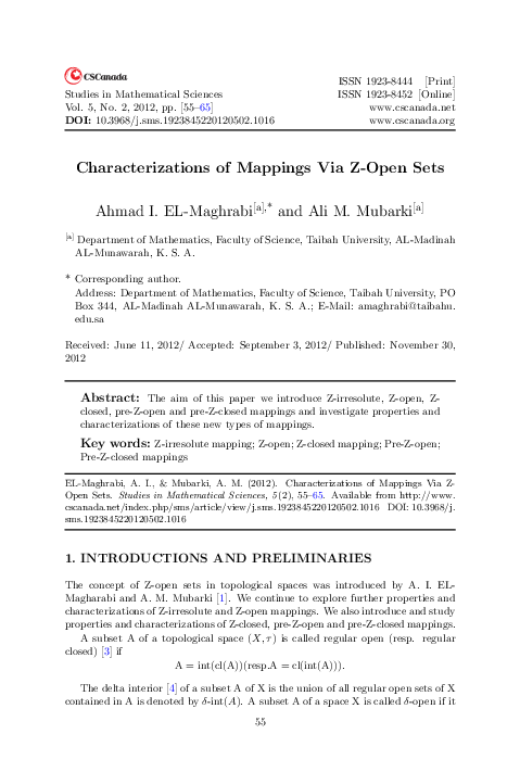 (PDF) Characterizations of Mappings Via Z-Open Sets