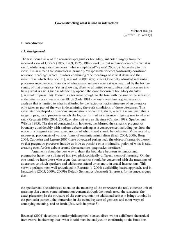 (PDF) Co-constructing what is said in interaction