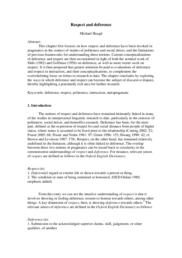 (PDF) Respect and deference