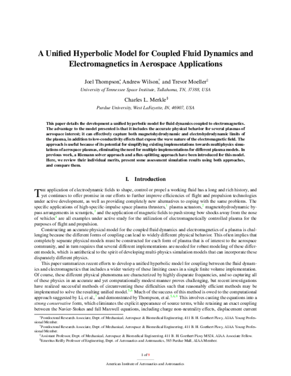 (PDF) A Unified Hyperbolic Model for Coupled Fluid Dynamics and Electromagnetics in Aerospace ...