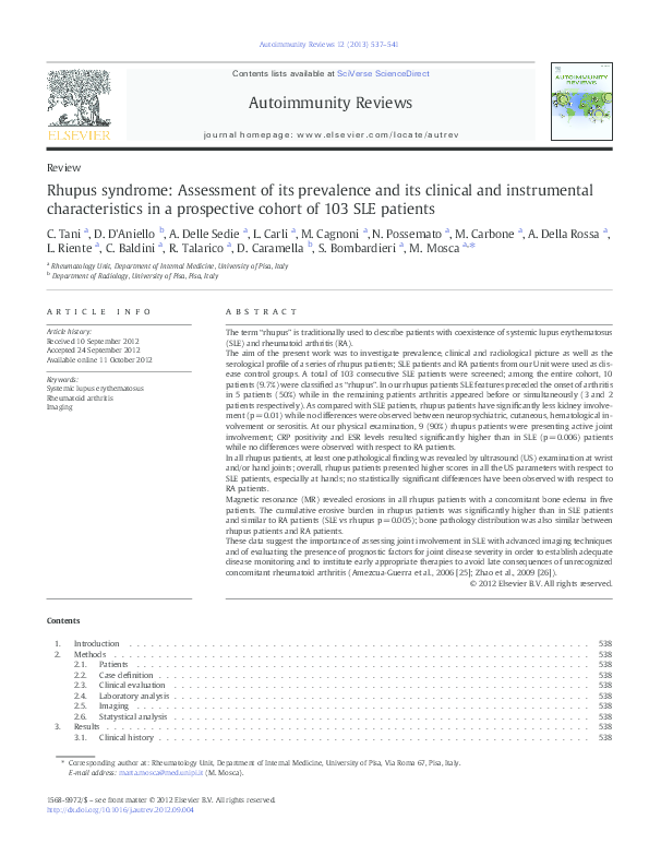 Rhupus syndrome: Assessment of its prevalence and its clinical and ...