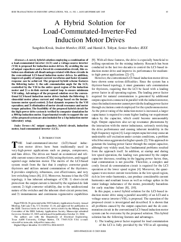 Pdf A Hybrid Solution For Load Commutated Inverter Fed Induction Motor Drives