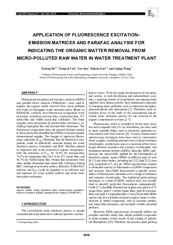 (PDF) APPLICATION OF FLUORESCENCE EXCITATION– EMISSION MATRICES AND PARAFAC ANALYSIS FOR ...