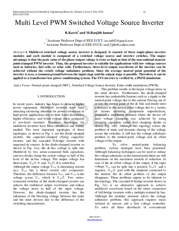 Pdf Multi Level Pwm Switched Voltage Source Inverter