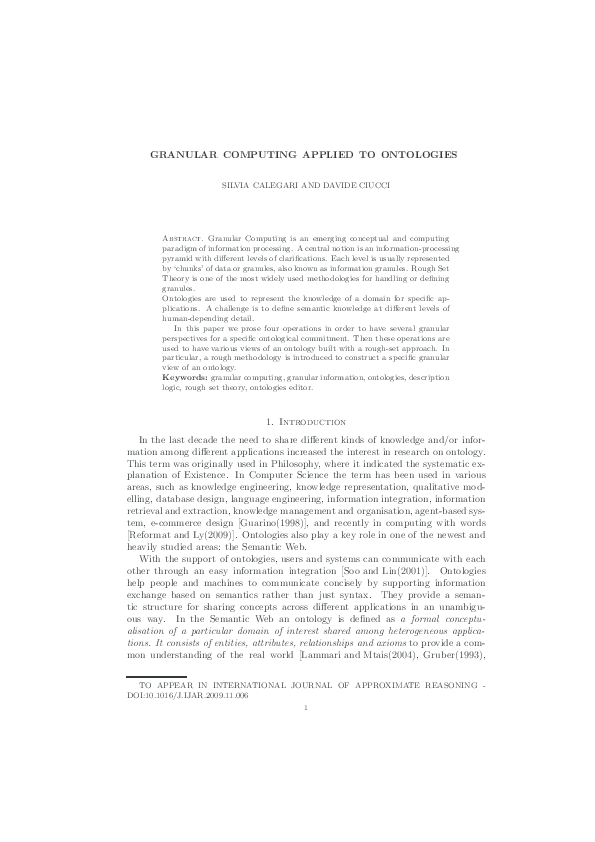 (PDF) Granular computing applied to ontologies
