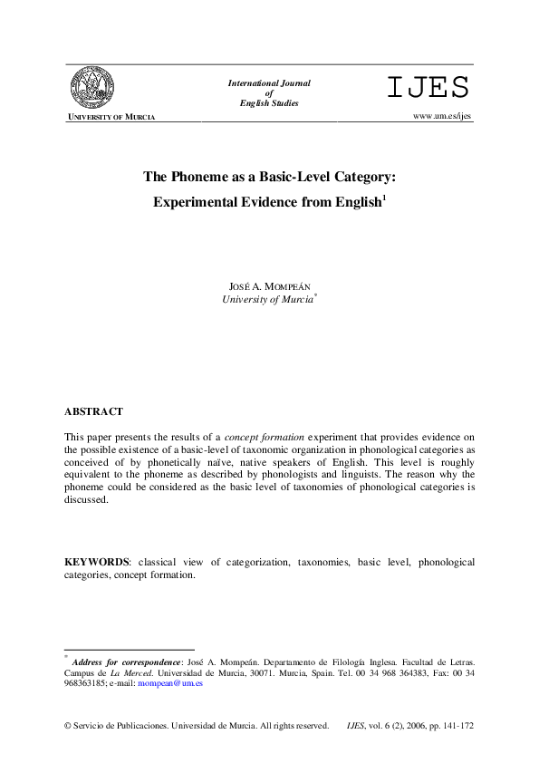 (PDF) The Phoneme as a Basic-Level Category: Experimental Evidence from ...