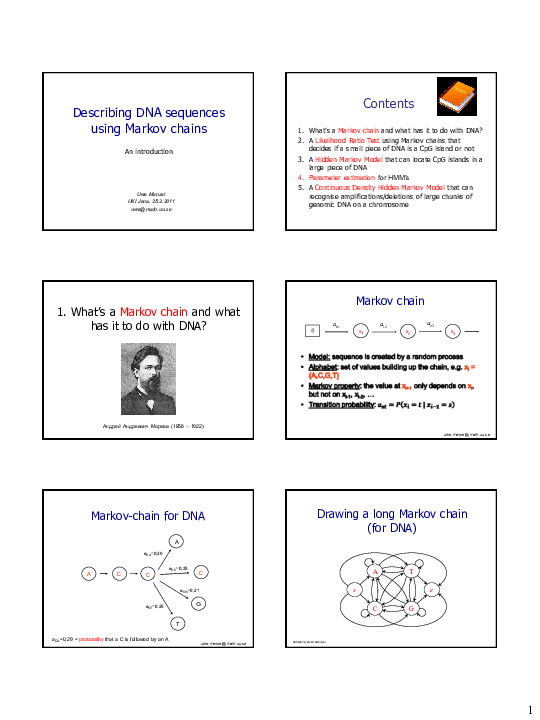 (PDF) Describing DNA sequences using Markov chains