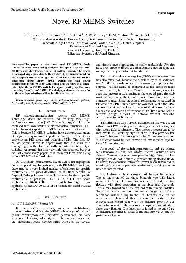 Pdf Novel Rf Mems Switches