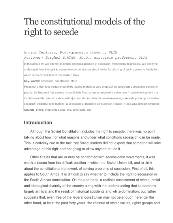 (PDF) The constitutional models of the right to secede