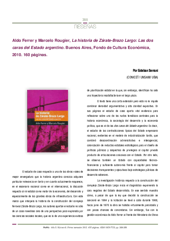 (PDF) Aldo Ferrer y Marcelo Rougier, La historia de Zárate-Brazo Largo ...
