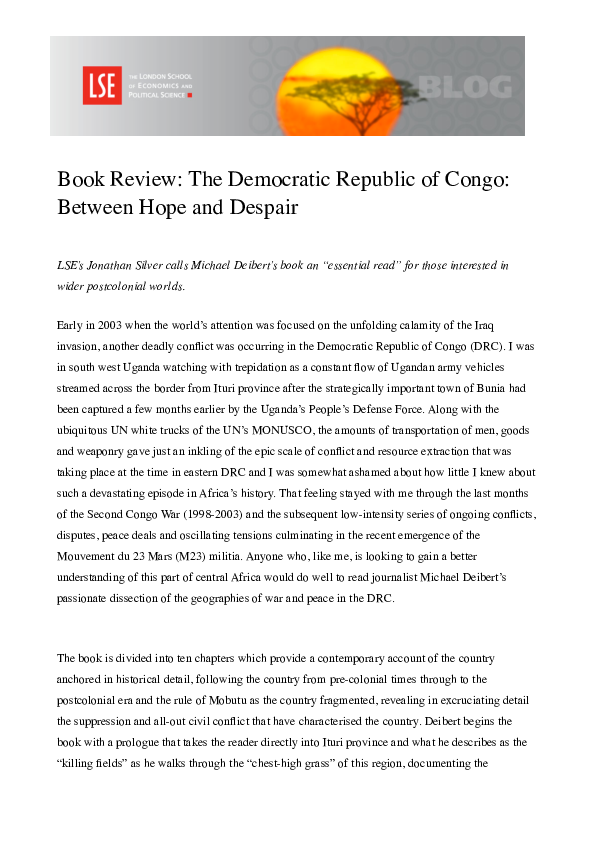 (PDF) The Democratic Republic of Congo: Between Hope and Despair by ...