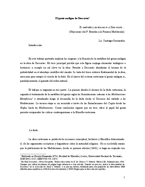 (PDF) El genio maligno de Descartes