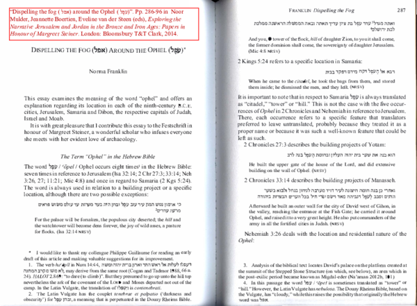 (PDF) Dispelling the fog ( אפל) around the Ophel ( עֹפֶל) In: (editors ...