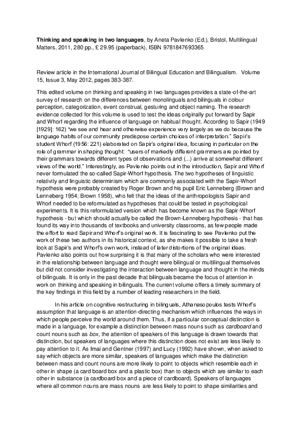 (PDF) Thinking and speaking in two languages