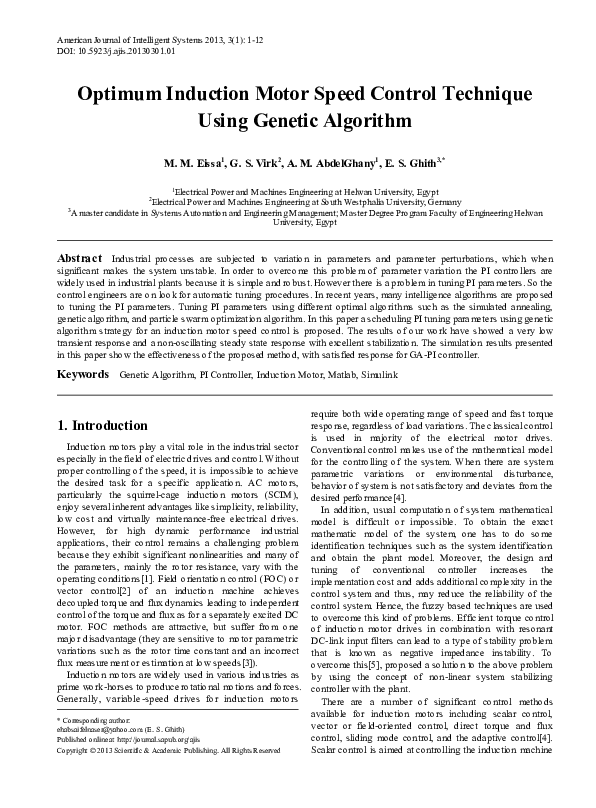 Pdf Optimum Induction Motor Speed Control Technique Using Genetic
