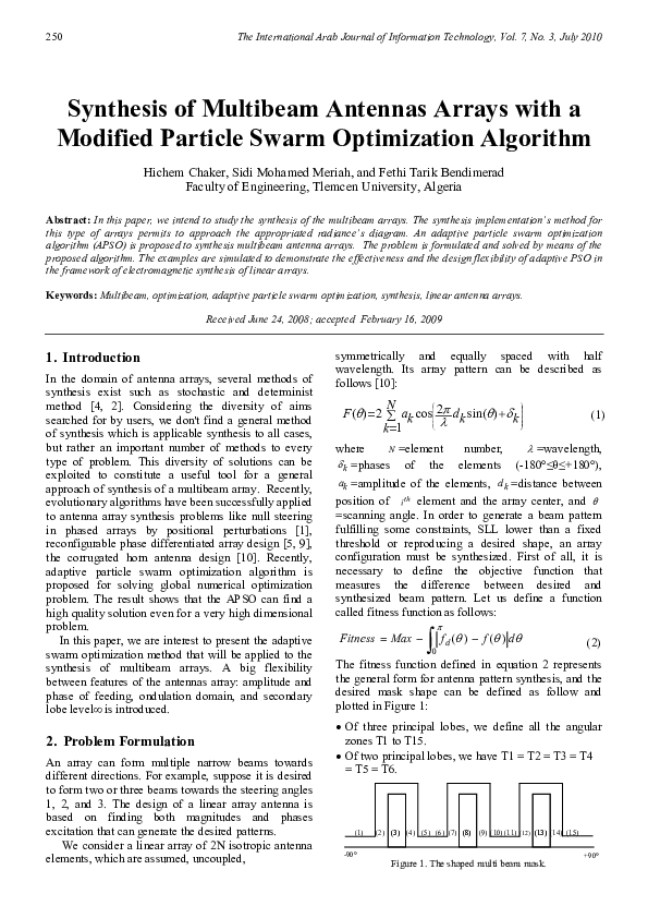 (PDF) Synthesis of Multibeam Antennas Arrays with a Modified Particle Swarm Optimization Algorithm