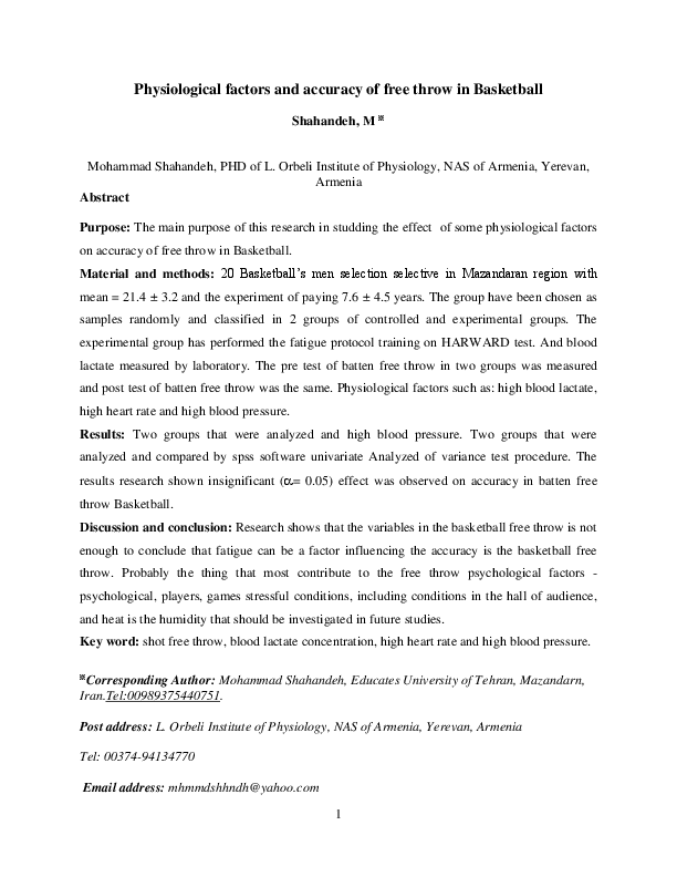 (DOC) Physiological factors and accuracy of free throw in Basketball