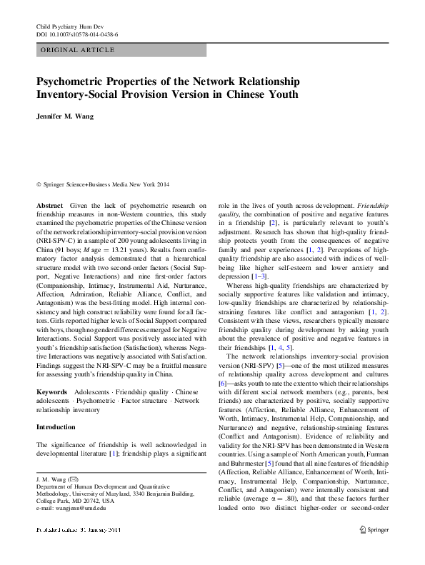 (PDF) Psychometric Properties of the Network Relationship Inventory ...