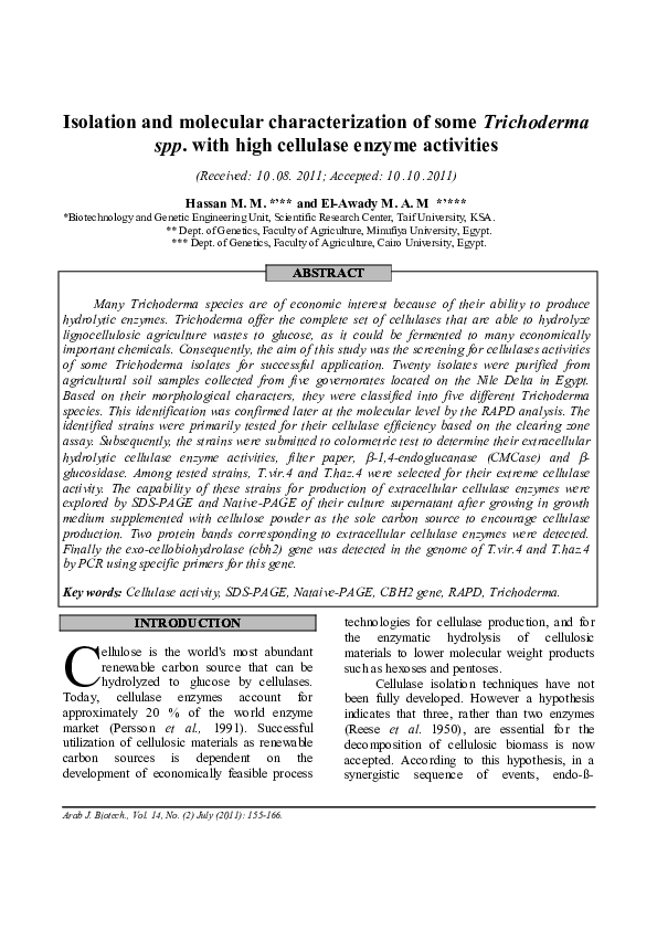 (PDF) Isolation and molecular characterization of some Trichoderma spp ...