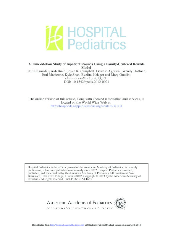 (PDF) A Time-Motion Study of Inpatient Rounds Using a Family-Centered ...