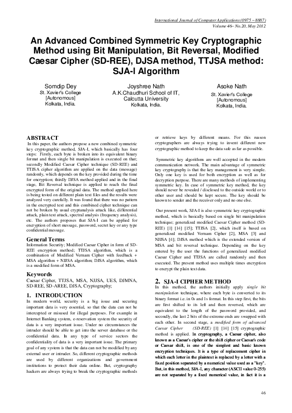 Pdf Sja I A Novel Symmetric Key Cipher Method