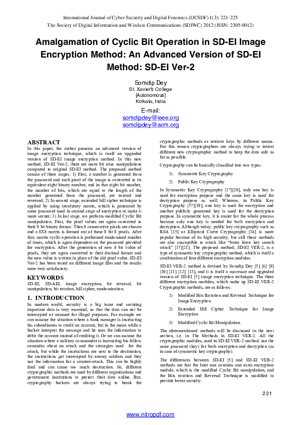 (PDF) Amalgamation of Cyclic Bit Operation in SD-EI Image Encryption Method: An Advanced Version ...