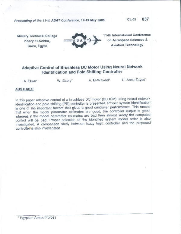 Pdf Adaptive Control Of Brushless Dc Motor Using Neural Network