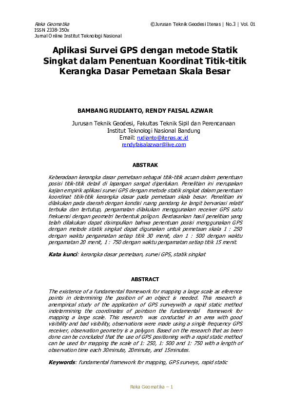 (DOC) APPLICATION OF GPS SURVEI BY RAPID STATIC METHOD IN THE ...