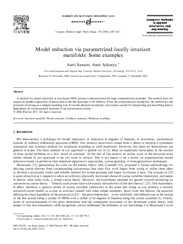 Pdf Model Reduction Via Parametrized Locally Invariant Manifolds Some Examples