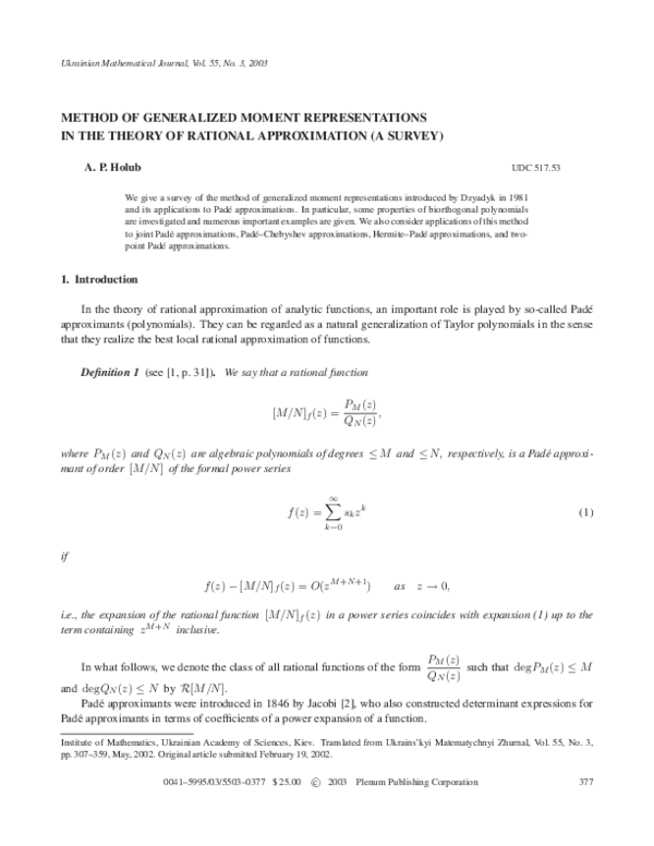 (PDF) METHOD OF GENERALIZED MOMENT REPRESENTATIONS IN THE THEORY OF ...