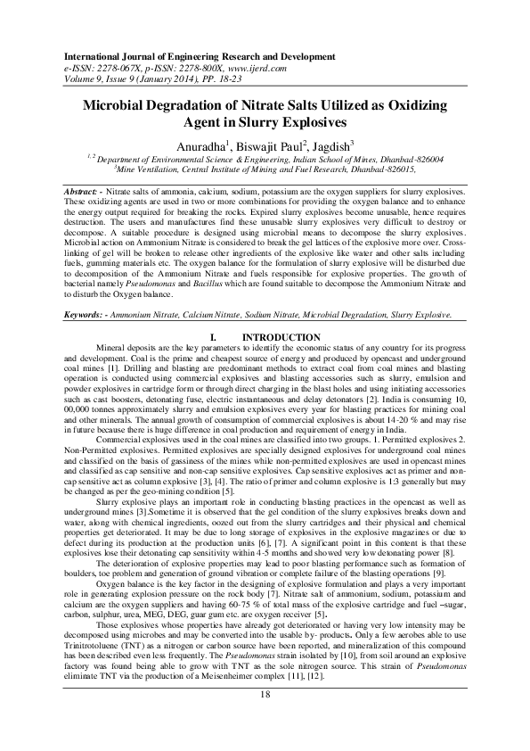 (PDF) Microbial Degradation of Nitrate Salts Utilized as Oxidizing ...