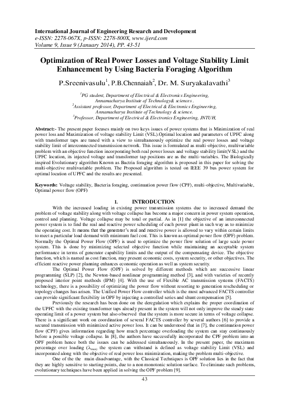 (PDF) Optimization of Real Power Losses and Voltage Stability Limit Enhancement by Using ...