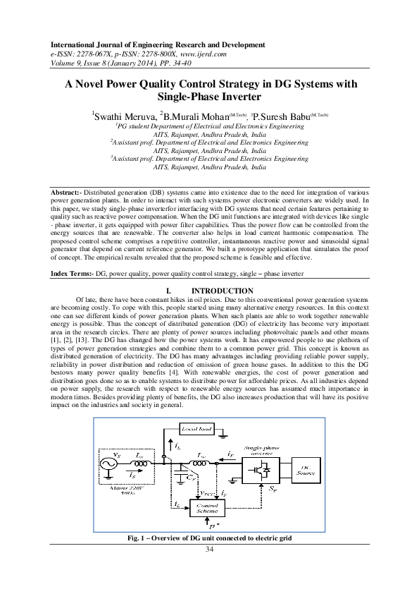 (PDF) A Novel Power Quality Control Strategy in DG Systems with Single ...