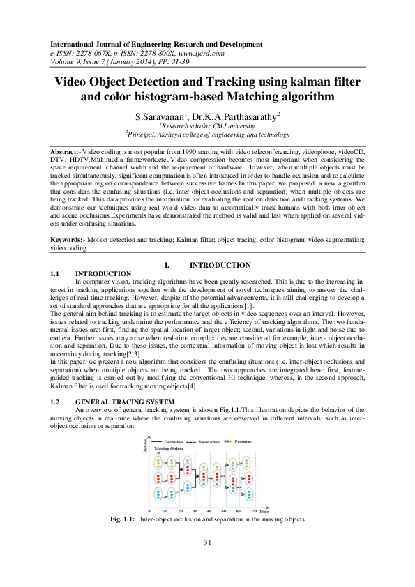 Pdf Video Object Detection And Tracking Using Kalman Filter And Color