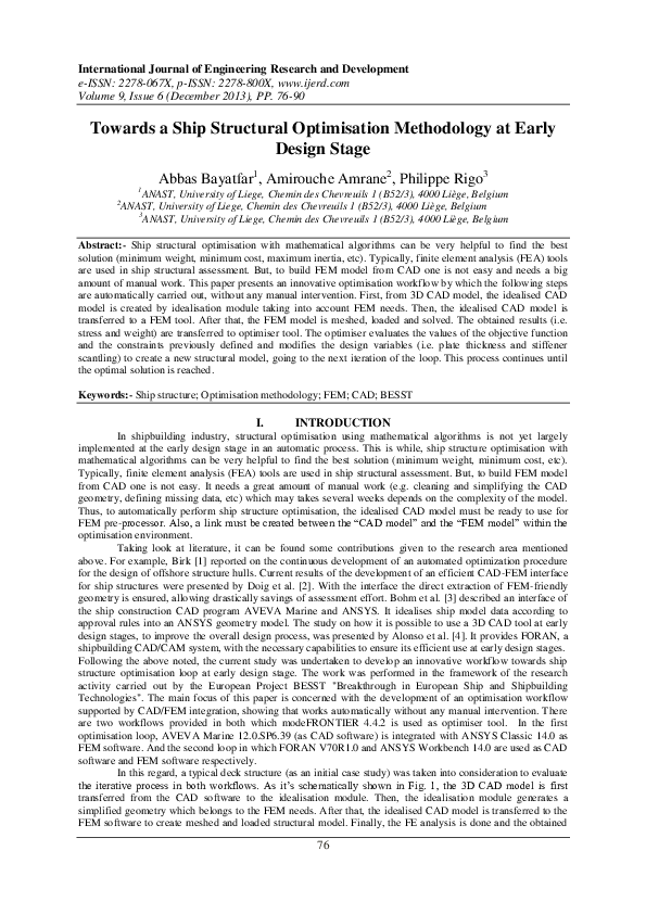 Pdf Towards A Ship Structural Optimisation Methodology At Early Design Stage