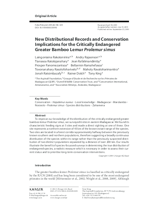(PDF) New Distributional Records and Conservation Implications for the ...