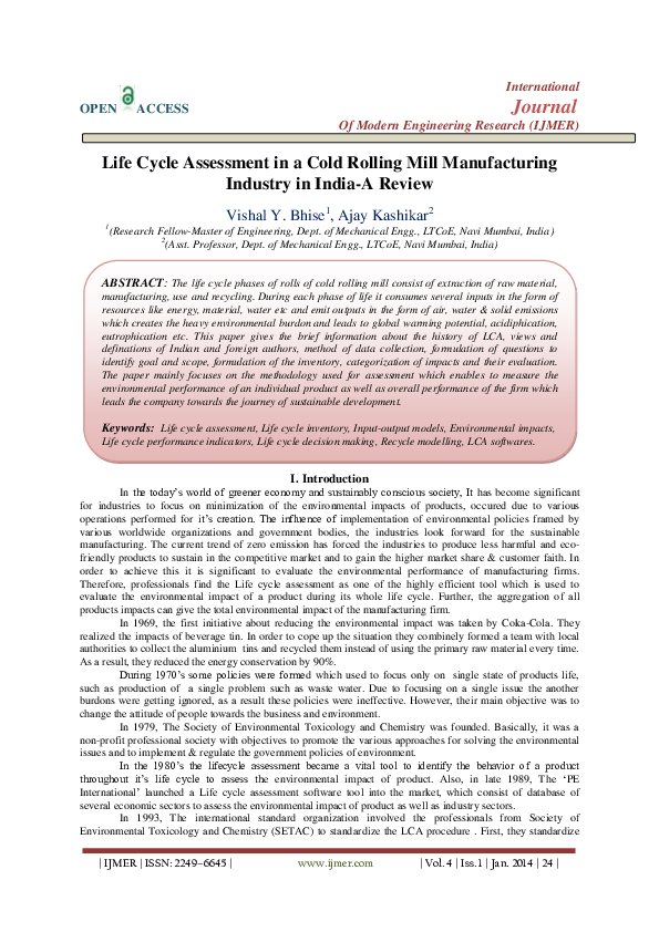 (PDF) Life Cycle Assessment in a Cold Rolling Mill Manufacturing ...