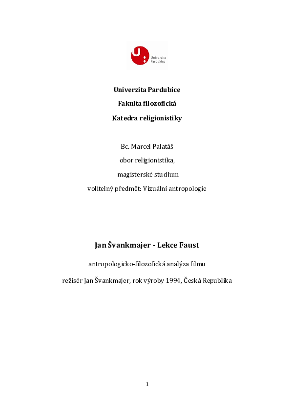 (PDF) Jan Švankmajer - Lekce Faust: antropologicko-filozofická analýza ...