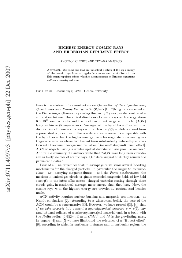 (PDF) Highest-Energy Cosmic Rays and Hilbertian Repulsive Effect