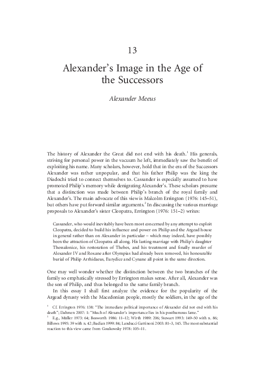 (PDF) Alexander's Image in the Age of the Successors